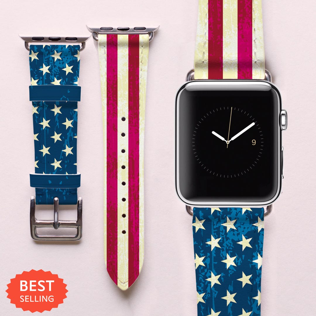 American Flag Apple Watch Band Stars Leather Watch Band Watch Band 38 ...