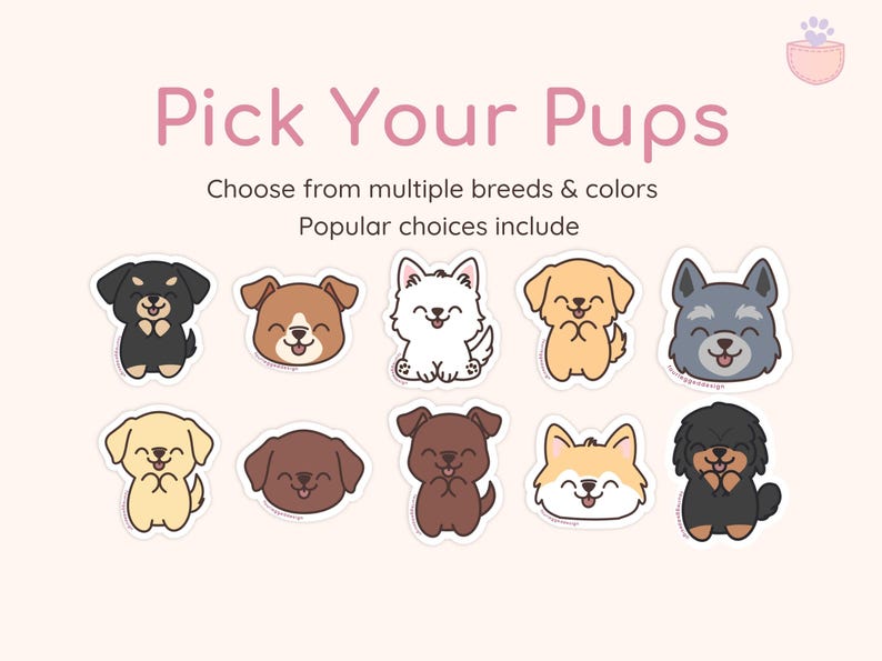 Build Your Own Dog Sticker Pack – Kawaii Dog Sticker Set – Vinyl Decals ...