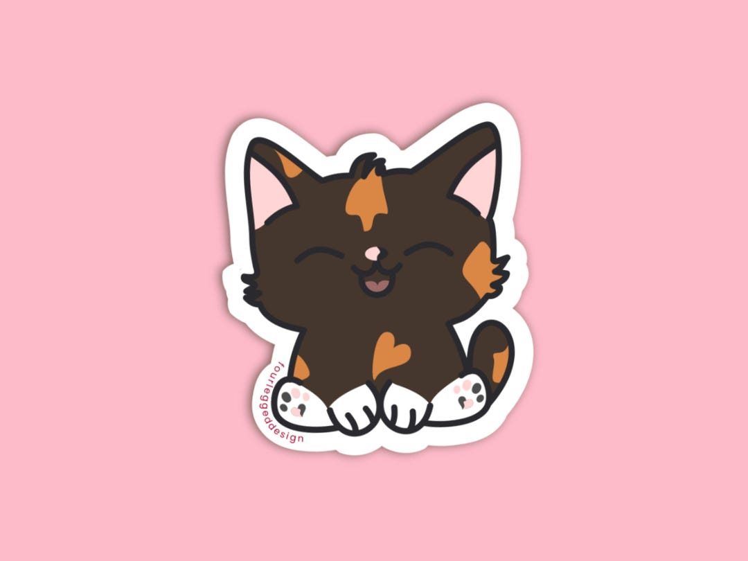 Tortoiseshell Cat Sticker - Kawaii Tortie Cat Sticker - Vinyl Decal for ...