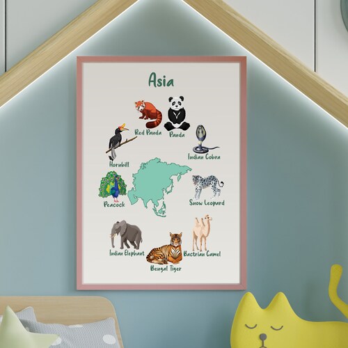 Animal World Map World Map Poster Playroom Wall Decor - Etsy