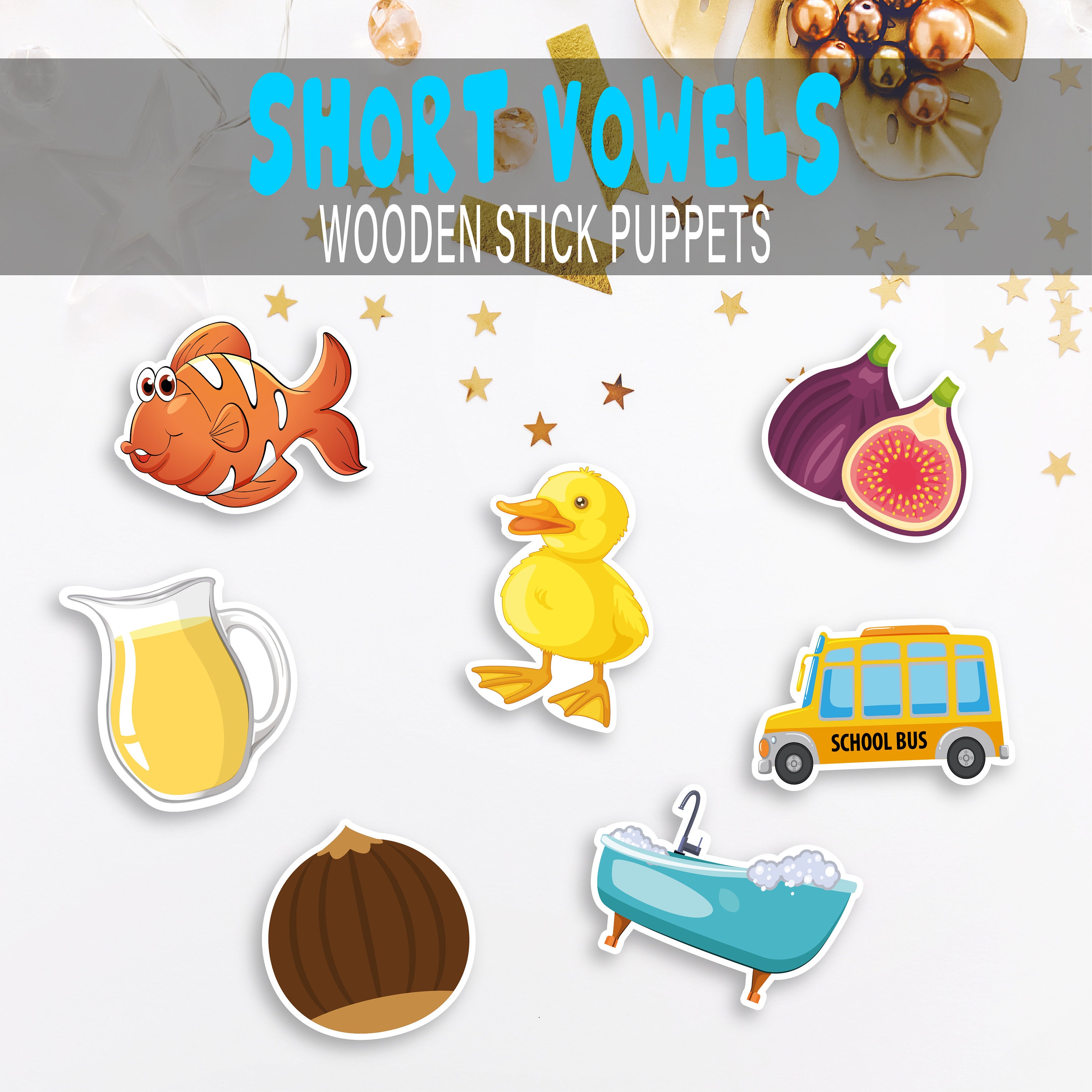 SHORT VOWEL Wooden Stick Puppets Printable Toddler Busy Book ...