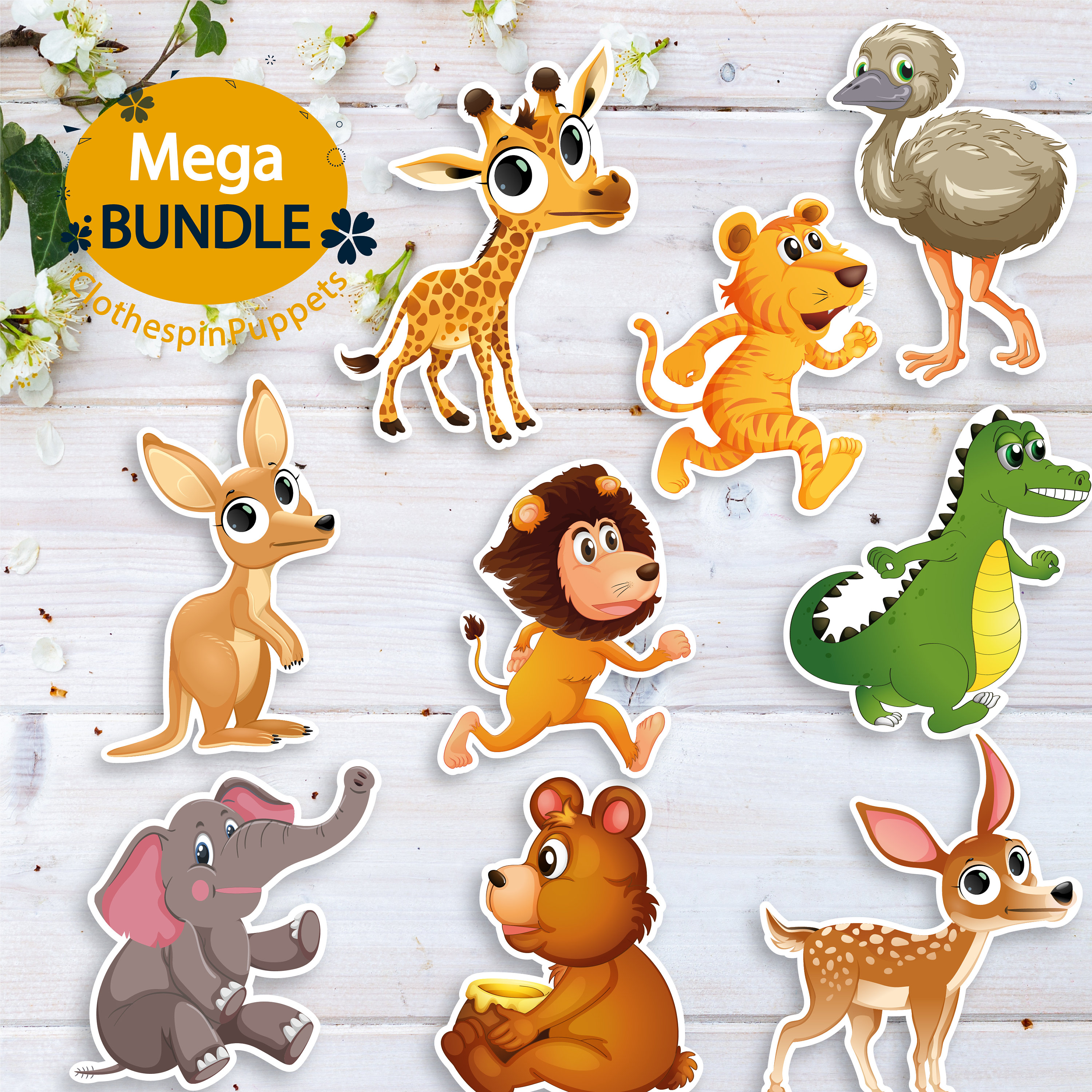 Animal Printable Clothespin Puppet Set, Paper Craft for Kids and Puppet ...