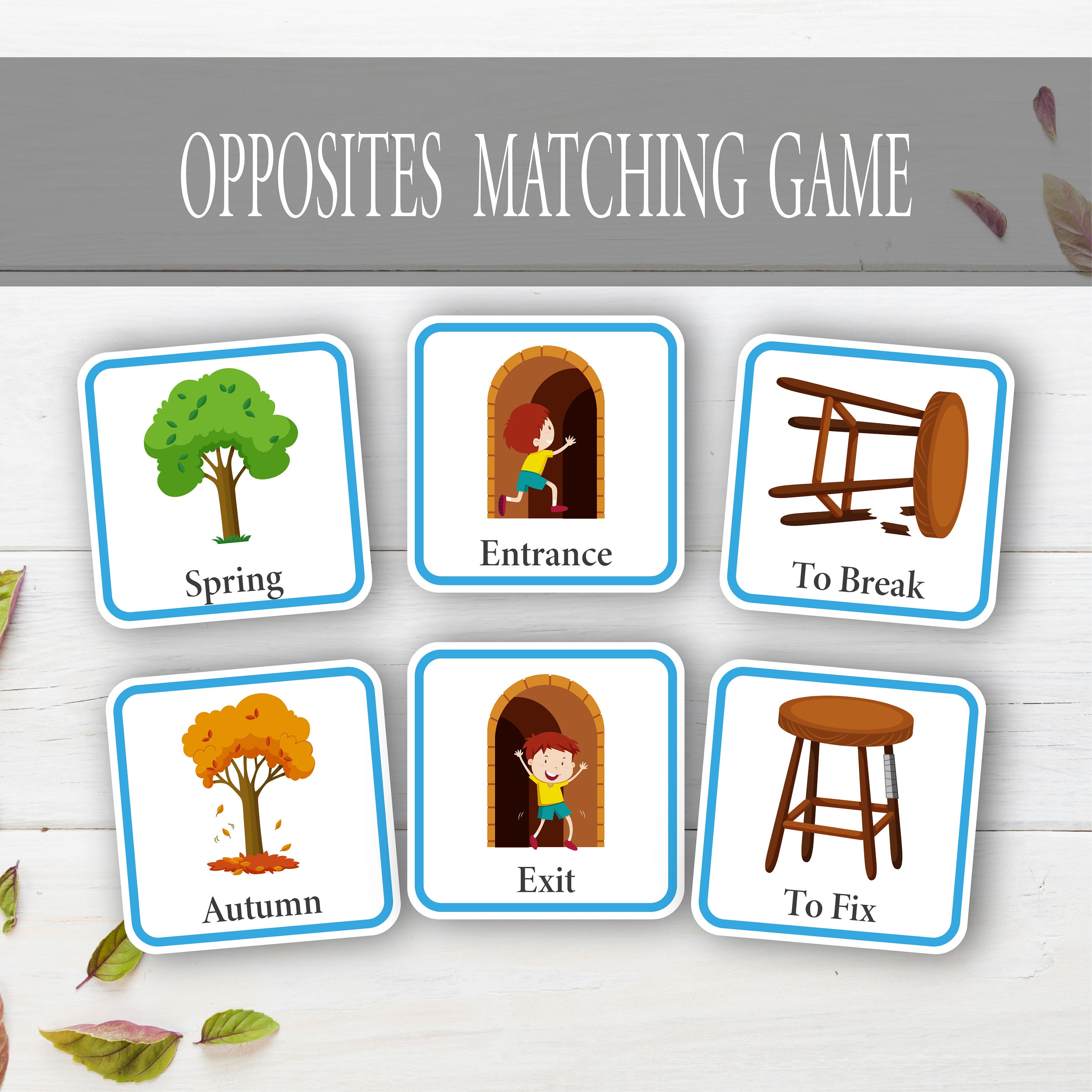 Opposites Matching Game Cards: Montessori Early Learning (PDF Pattern ...