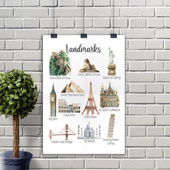 Famous Landmarks in the World Poster Montessori Toddler | Etsy