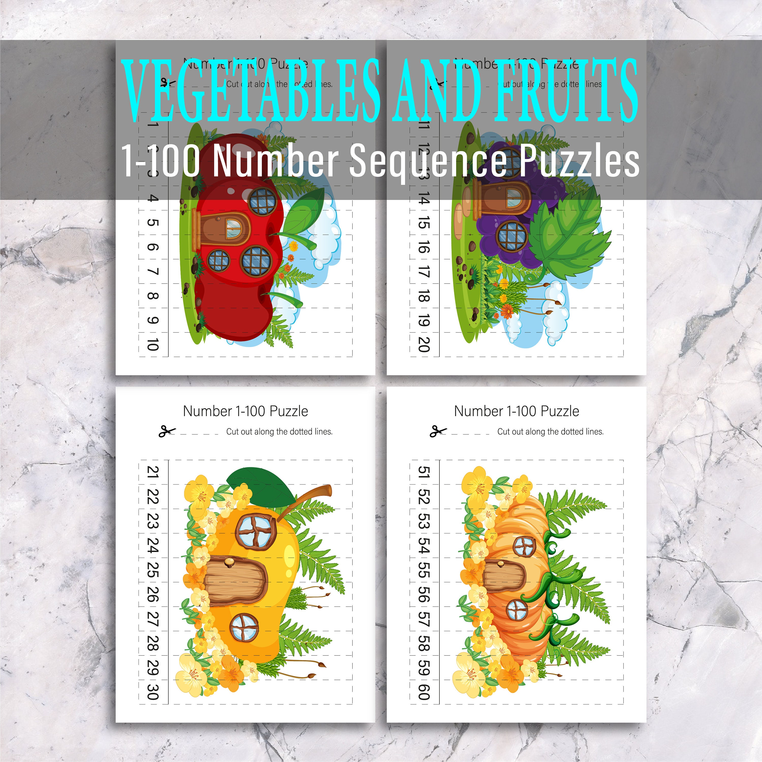 FRUIT VEGETABLE House Sequence Puzzle Printable Number Counting Toddler ...