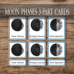MOON PHASES Three Part Flash Cards, Nomenclature Flashcards, PDF ...