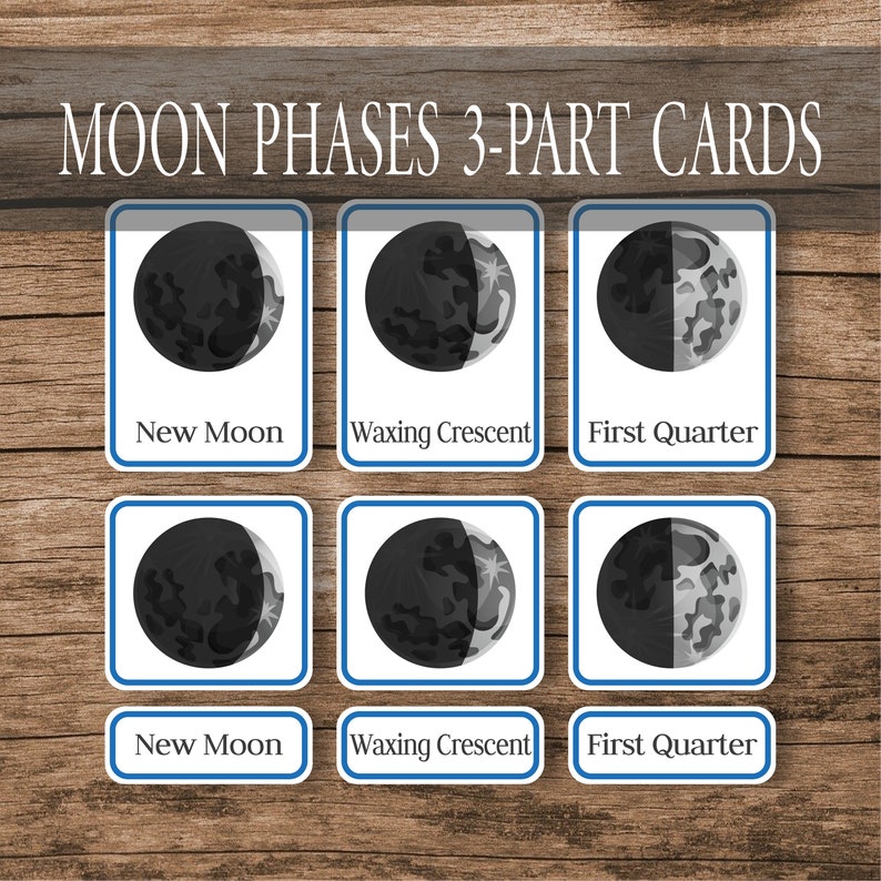 MOON PHASES Three Part Flash Cards Nomenclature Flashcards - Etsy