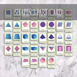 SHAPE Montessori Cards, Printable Flash Cards, Nomenclature Three Part ...