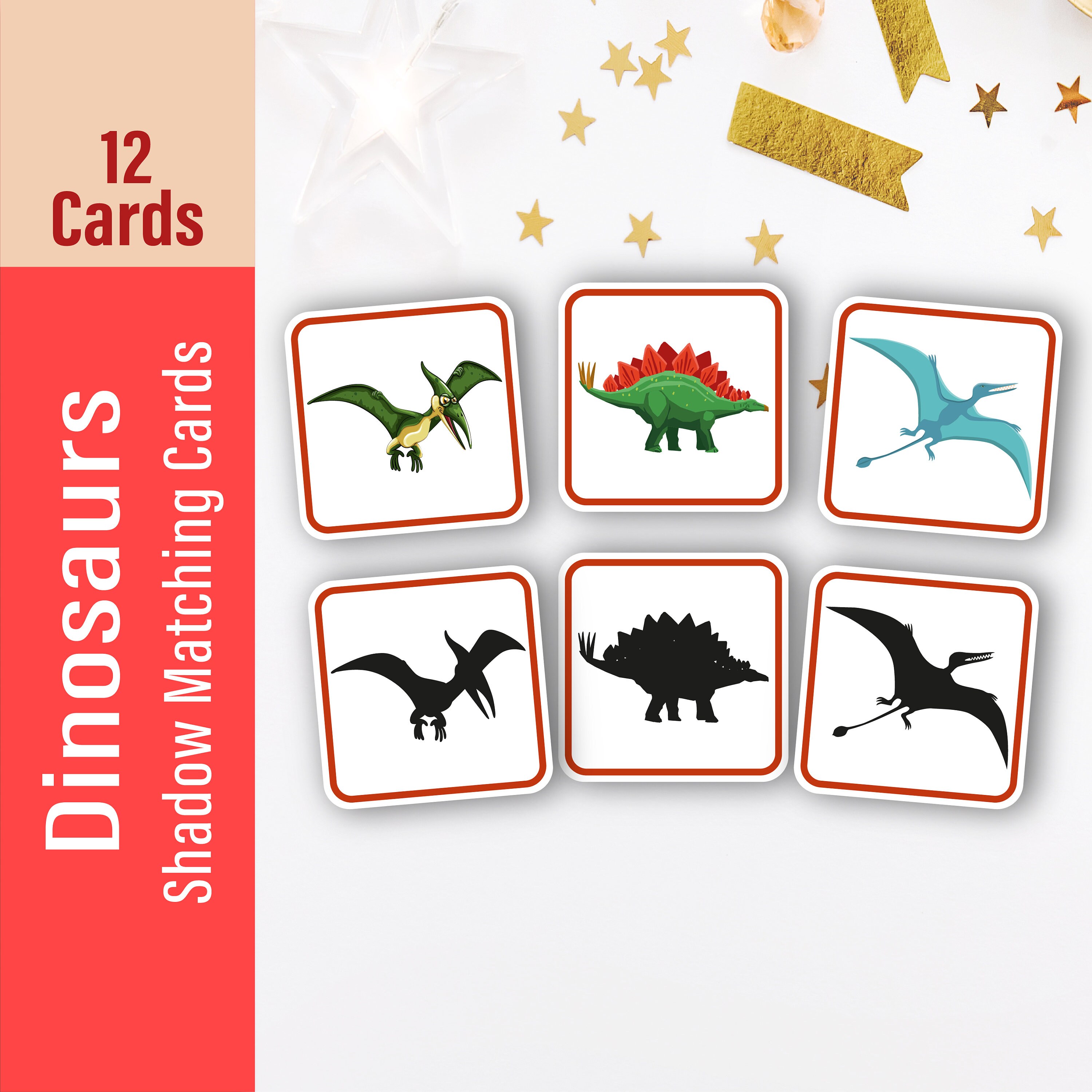 Dinosaurs Shadow Matching Game Cards, Montessori Toddler Matching Game ...