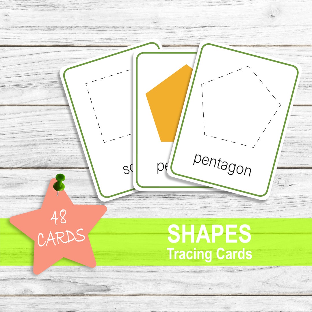 GEOMETRICAL SHAPES Tracing Printable Flash Cards, Montessori Toddler ...