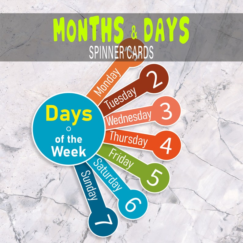 MONTHS AND DAYS Spinner Cards Printable Toddler Busy Book, Montessori ...