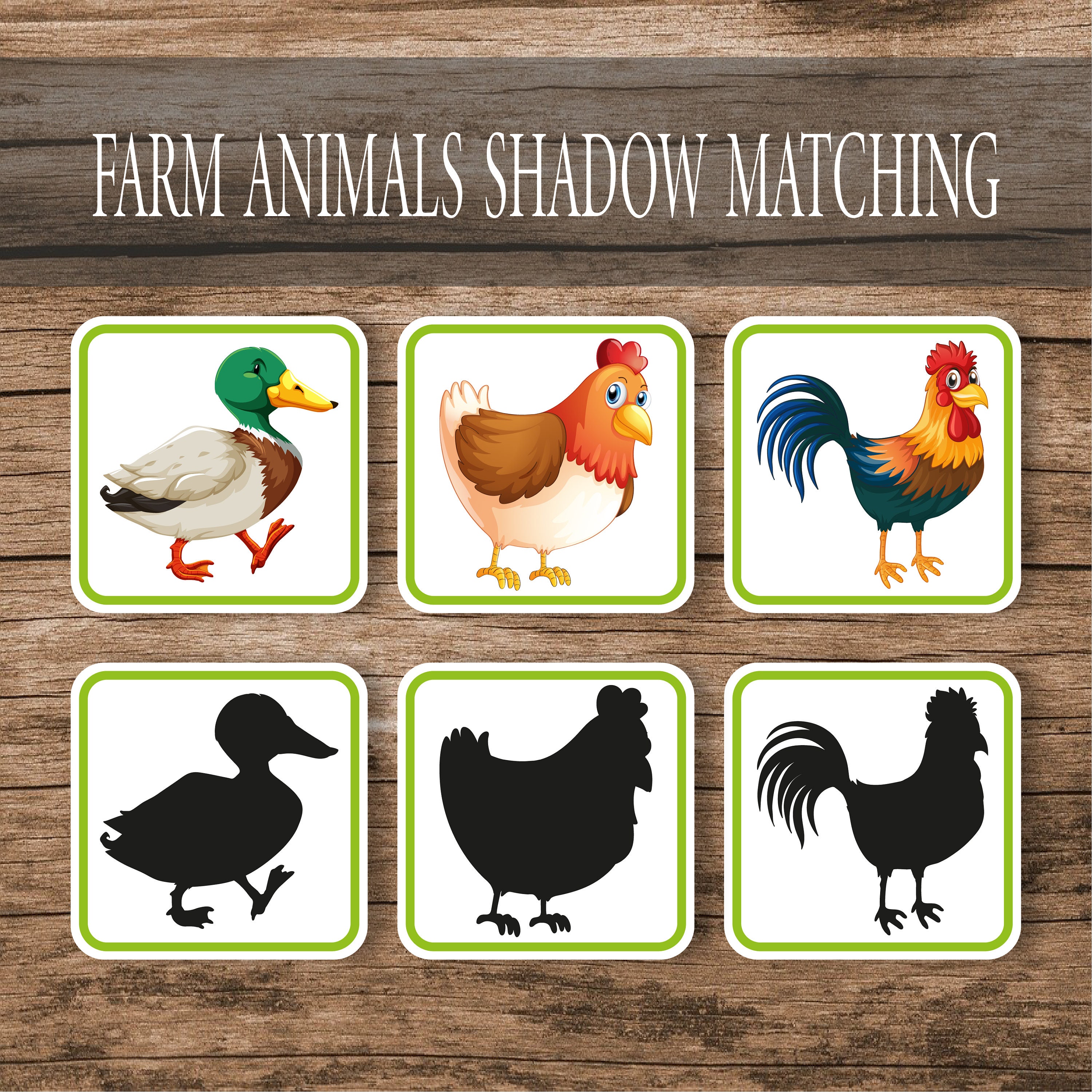 Farm Animals Shadow Matching Game Cards, Montessori Toddler Matching ...