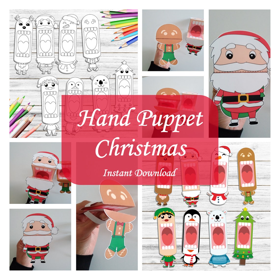 Christmas Character Paper Printable Hand Puppets, Instant Download ...