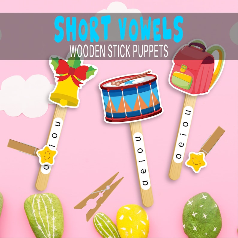 SHORT VOWEL Wooden Stick Puppets Printable Toddler Busy Book ...