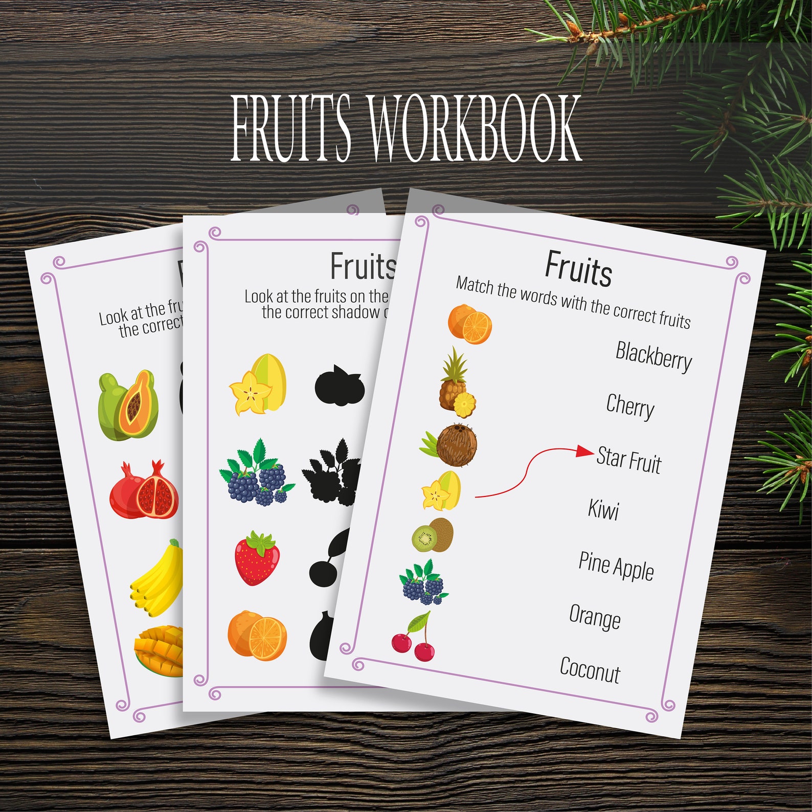 Fruits Worksheets, Printable Tracing Practice Workbook, Shadow Matching ...