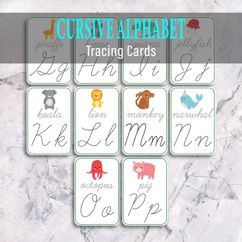 CURSIVE ALPHABET Tracing Printable Flash Cards, Montessori Toddler ...