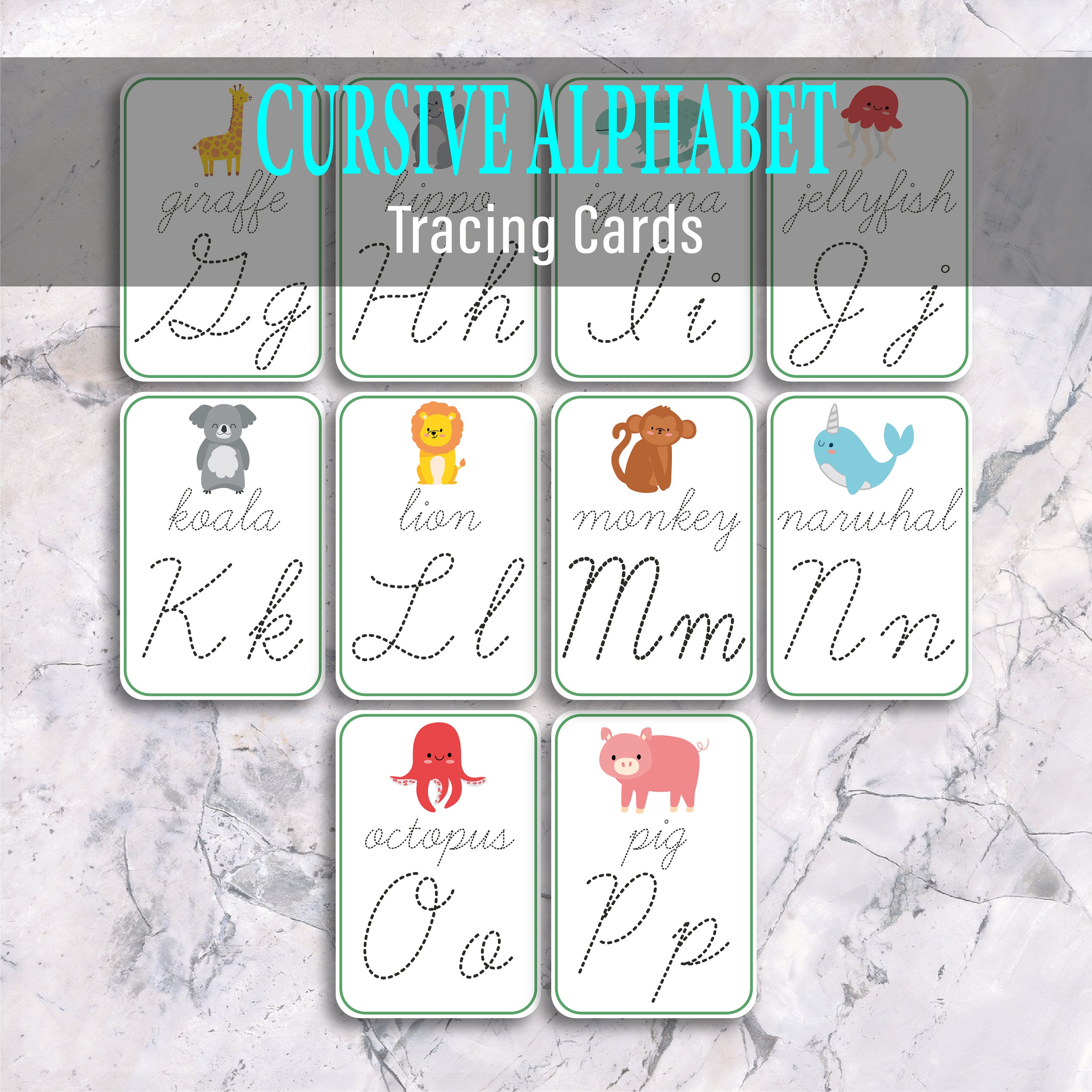 CURSIVE ALPHABET Tracing Printable Flash Cards, Montessori Toddler ...