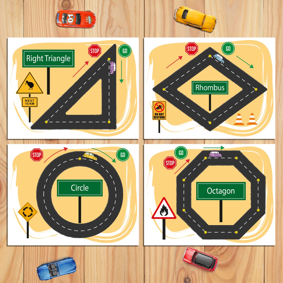 2D Shapes Printable Tracing Road Practice, Fun Car Activity for Toddler ...
