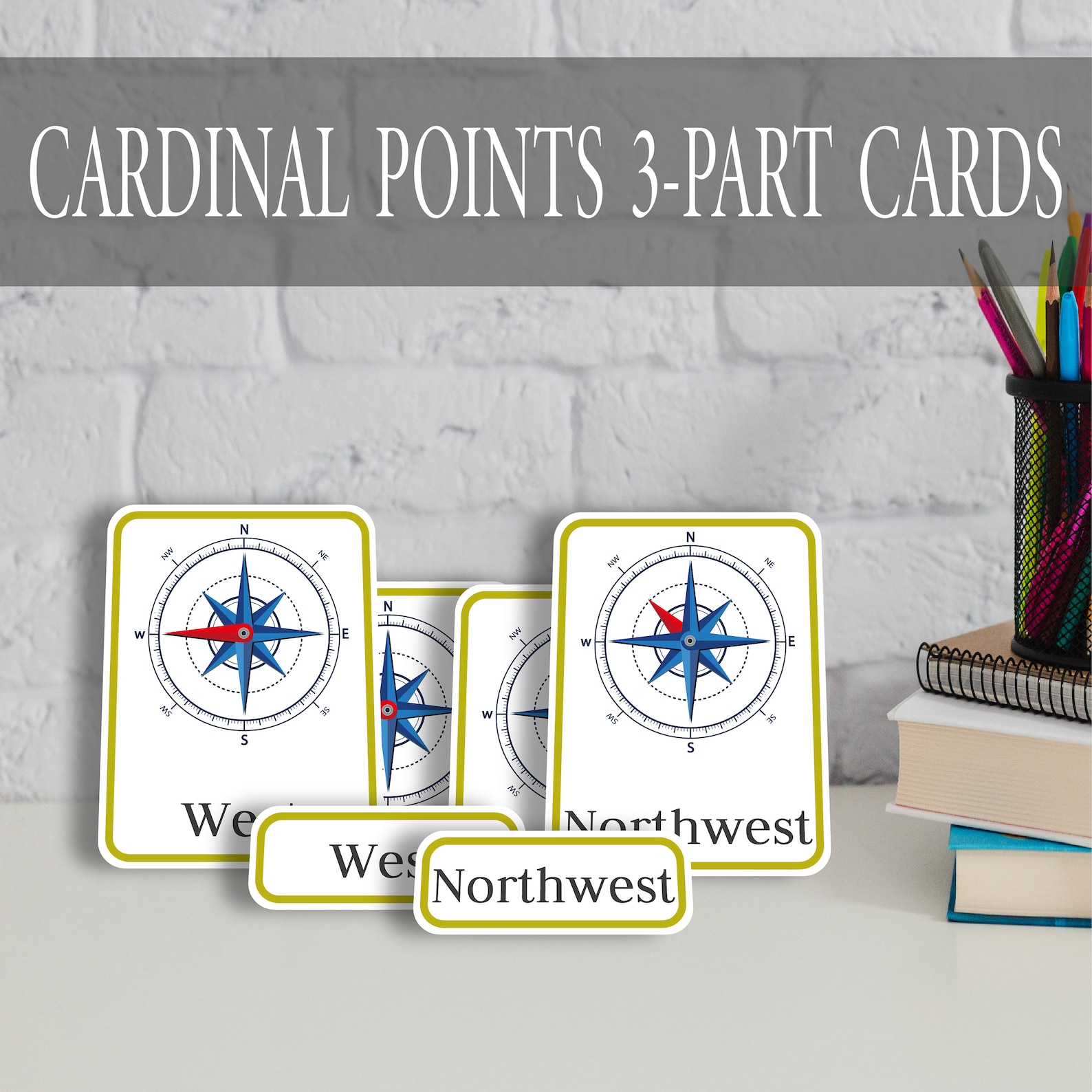 CARDINAL POINTS Three Part Flash Cards, Nomenclature Cards, Montessori ...