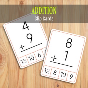 ADDITION 100 Cards Clip Cards, Math Flash Cards, Printable Toddler Busy ...