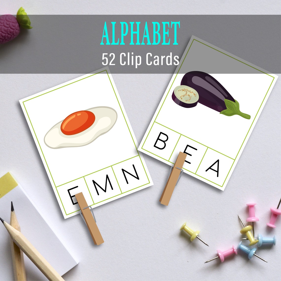 ALPHABET Clip Cards, Letters Recognition, Printable Montessori Flash ...
