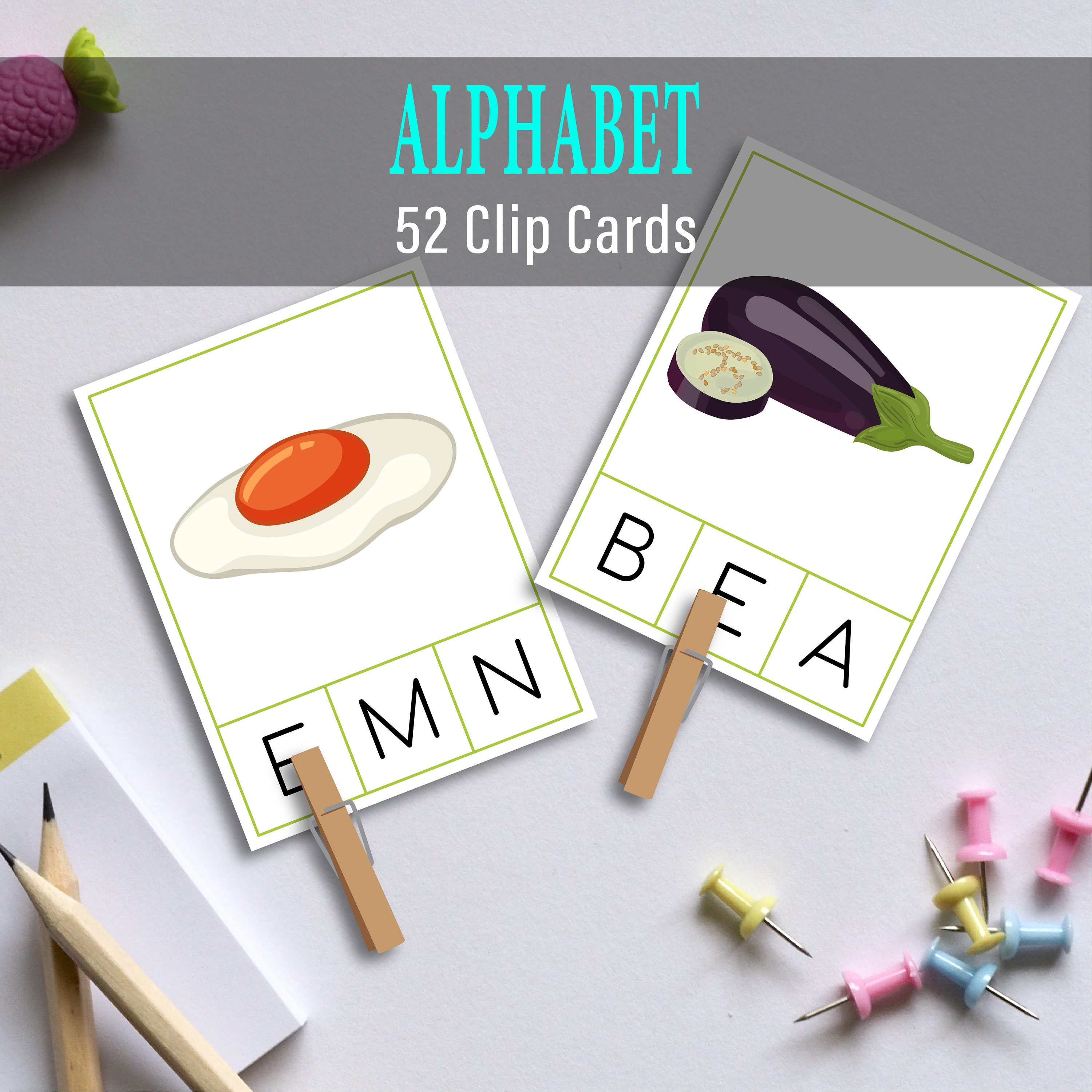 ALPHABET Clip Cards, Letters Recognition, Printable Montessori Flash ...