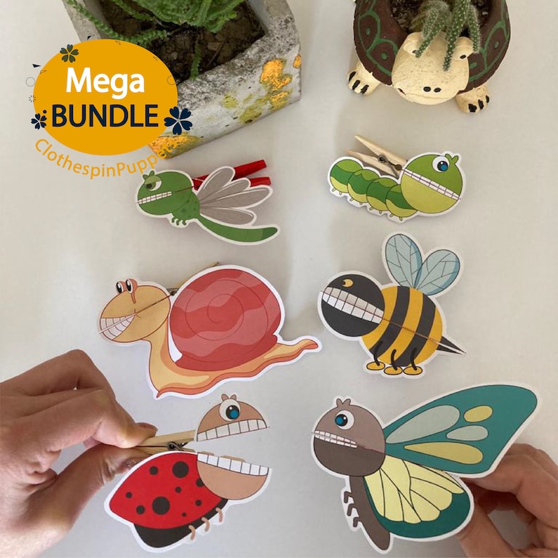 Animal Printable Clothespin Puppet Set, Paper Craft for Kids and Puppet ...