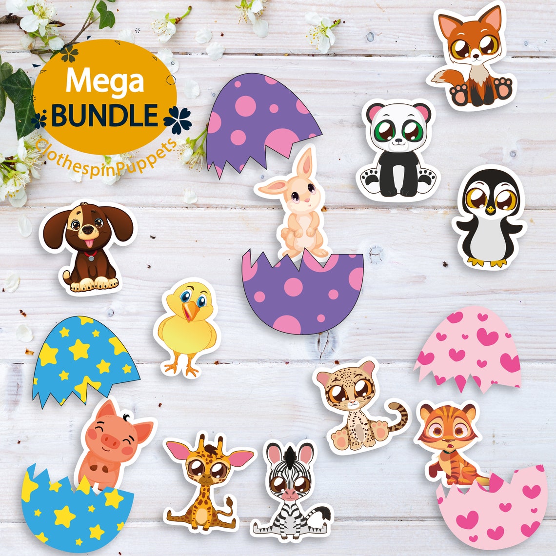 Animal Printable Clothespin Puppet Set Paper Craft for Kids | Etsy