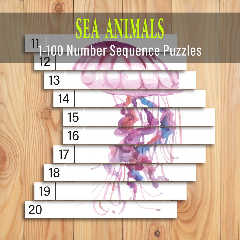 SEA ANIMALS Sequence Puzzle Printable Number Counting Puzzle Toddler ...
