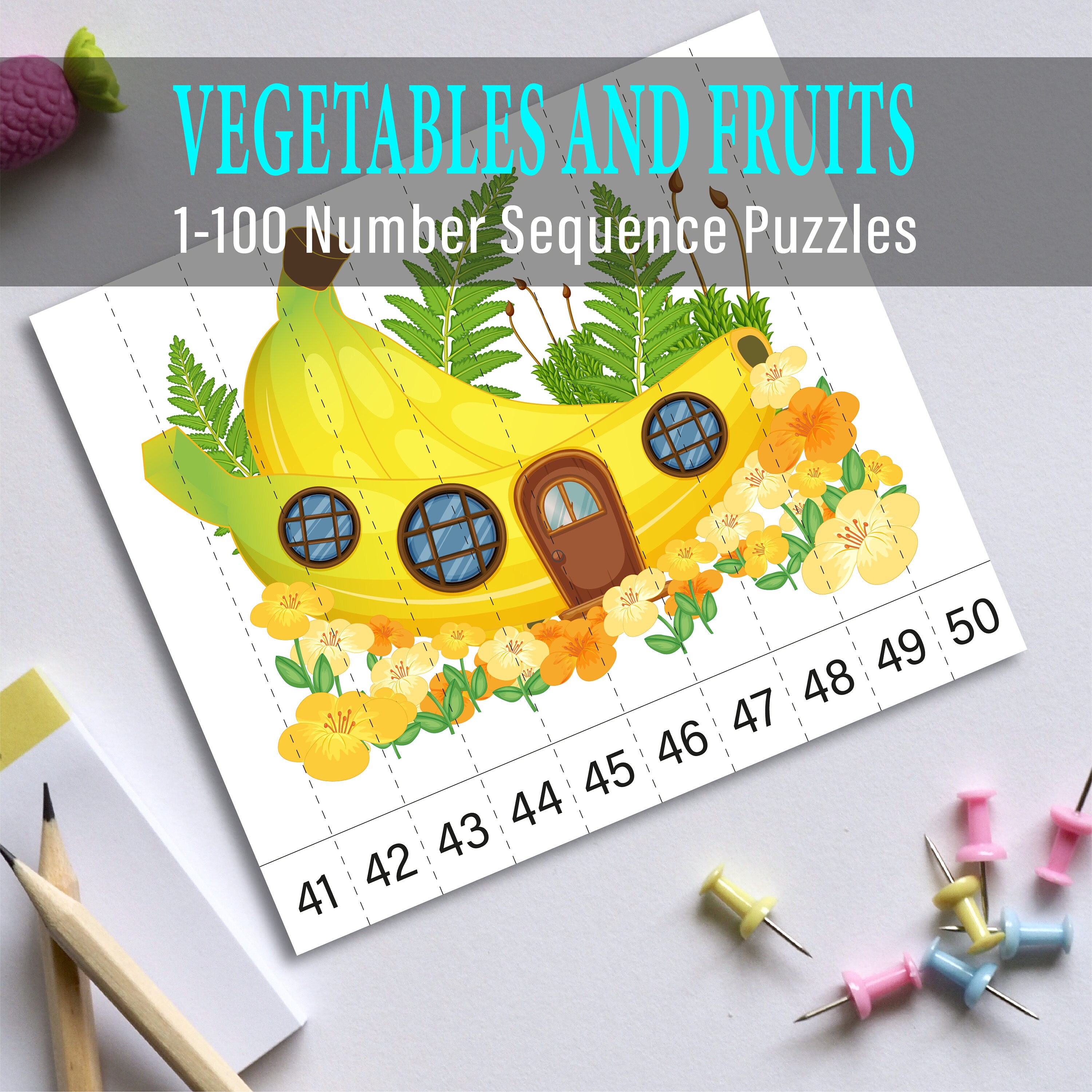 FRUIT VEGETABLE House Sequence Puzzle Printable Number Counting Toddler ...