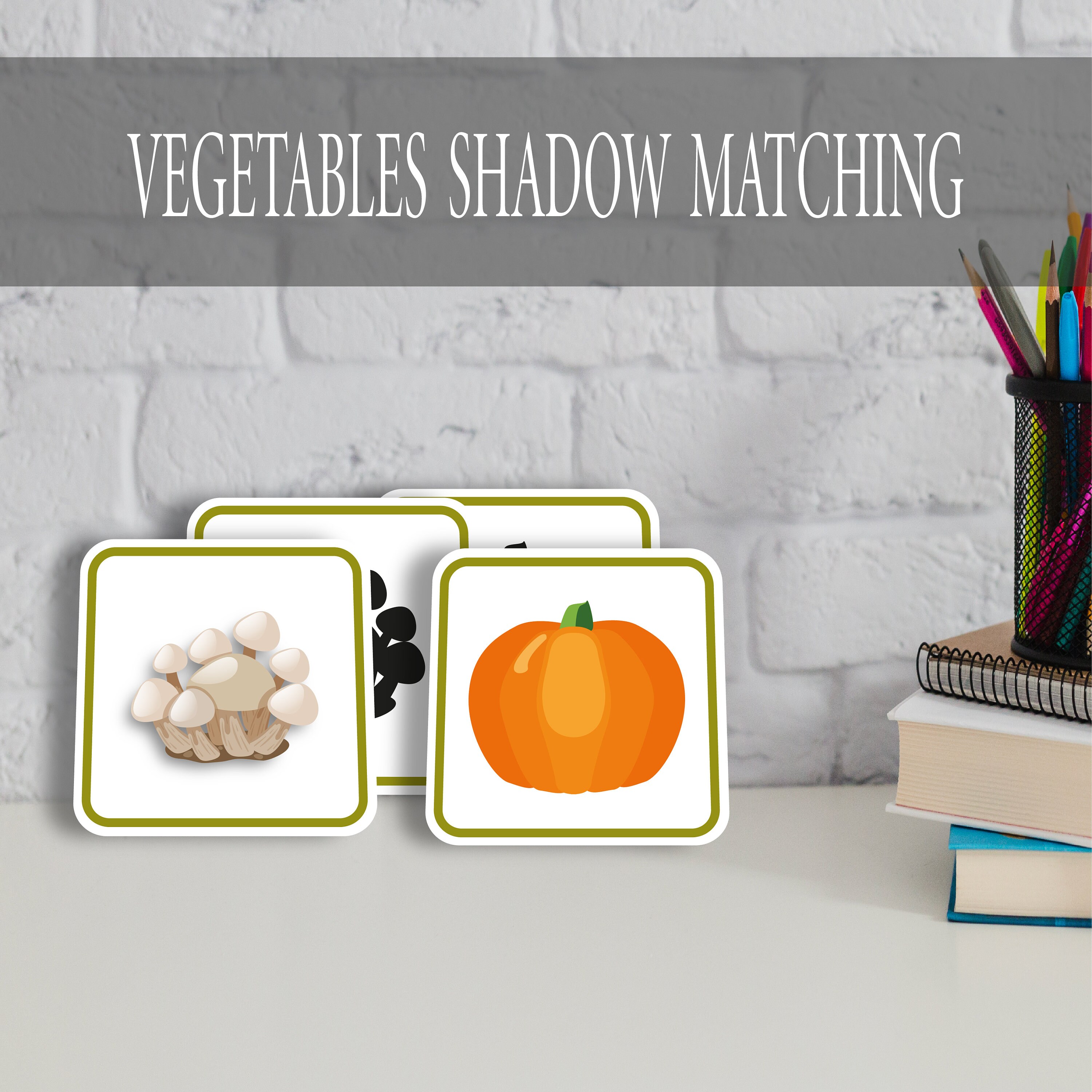 Vegetables Shadow Matching Game Cards, Montessori Toddler Matching Game ...