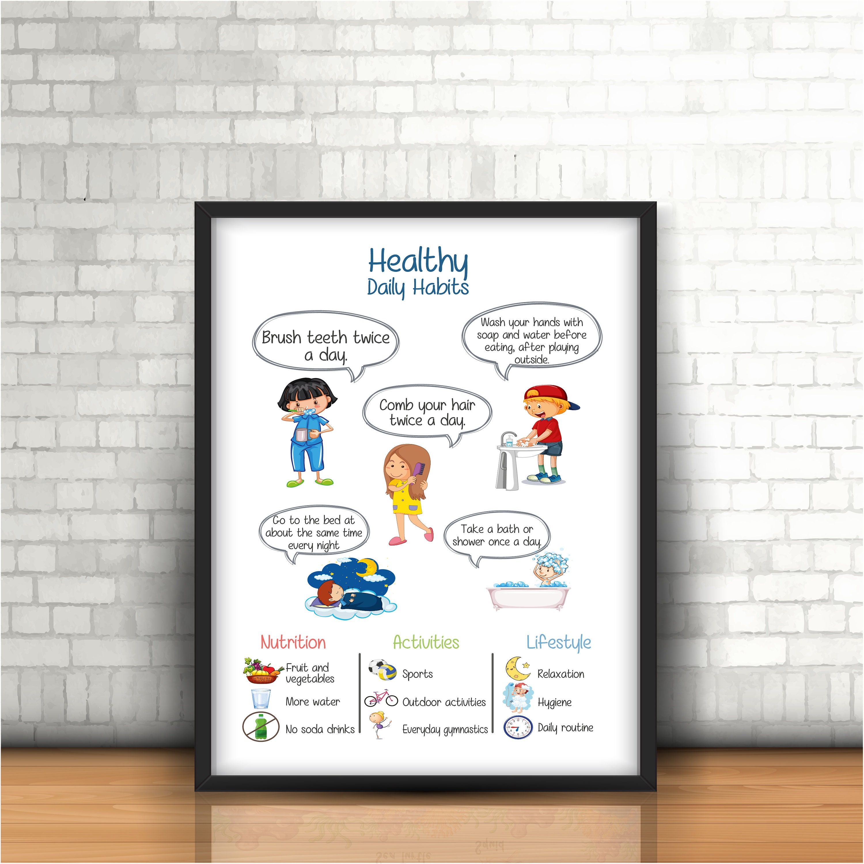 Healthy Daily Habits Poster, Brush Your Teeth, Wash Your Hands, Kids ...