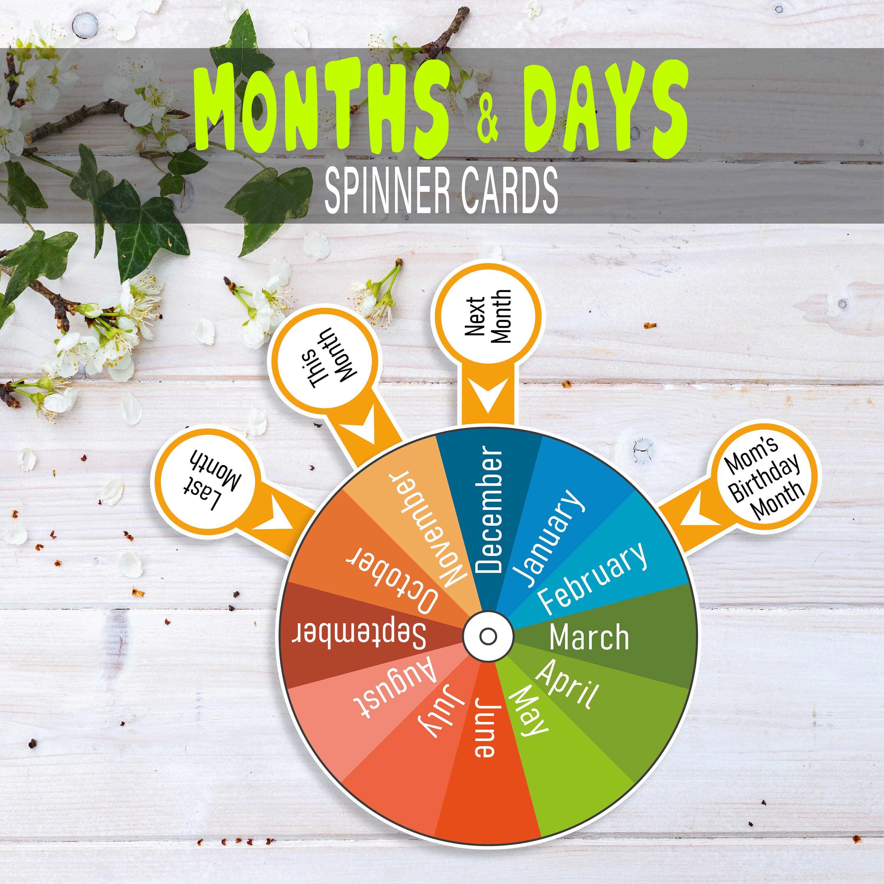 MONTHS AND DAYS Spinner Cards Printable Toddler Busy Book, Montessori ...
