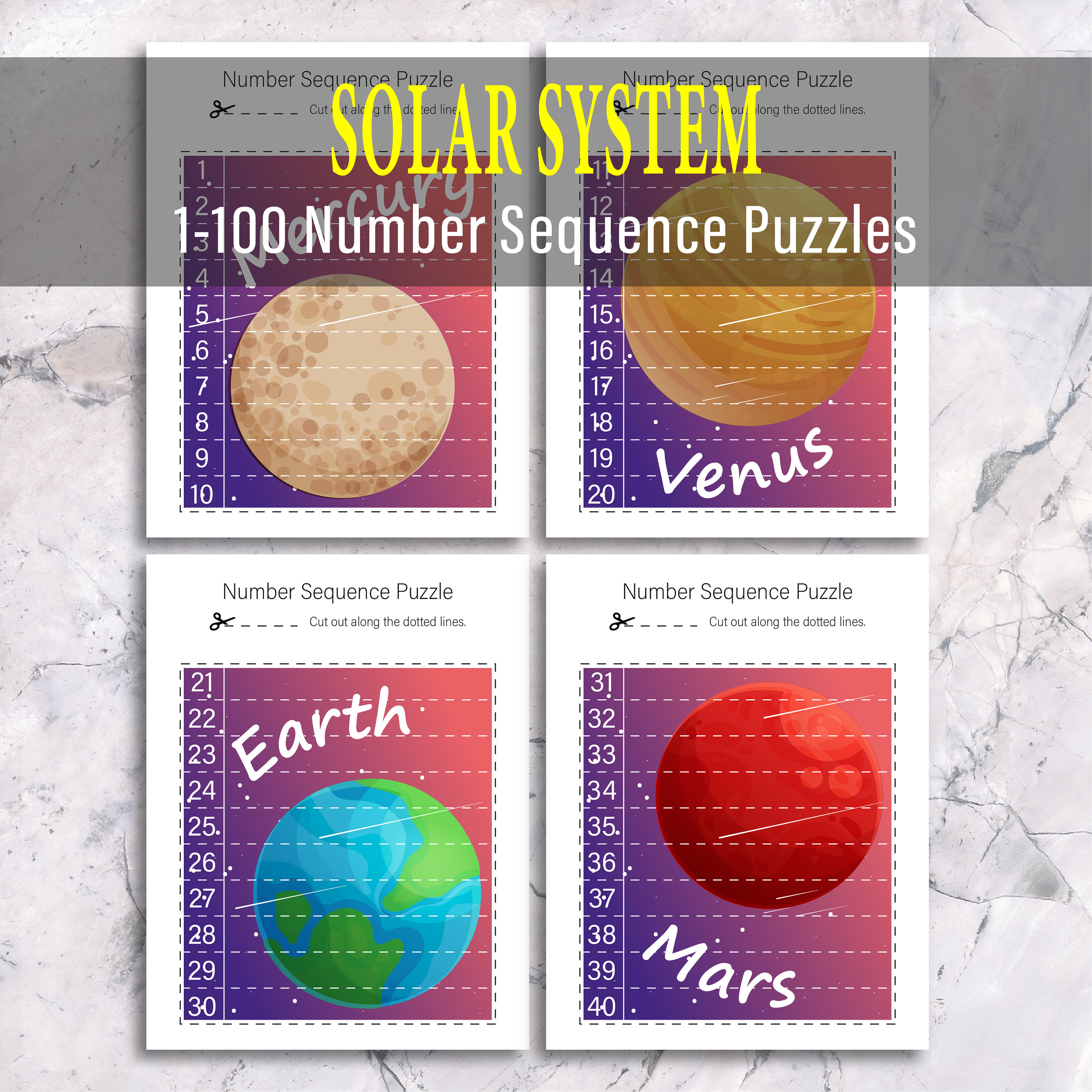 SOLAR SYSTEM Sequence Puzzle PLANETS Printable Number Counting Puzzle ...