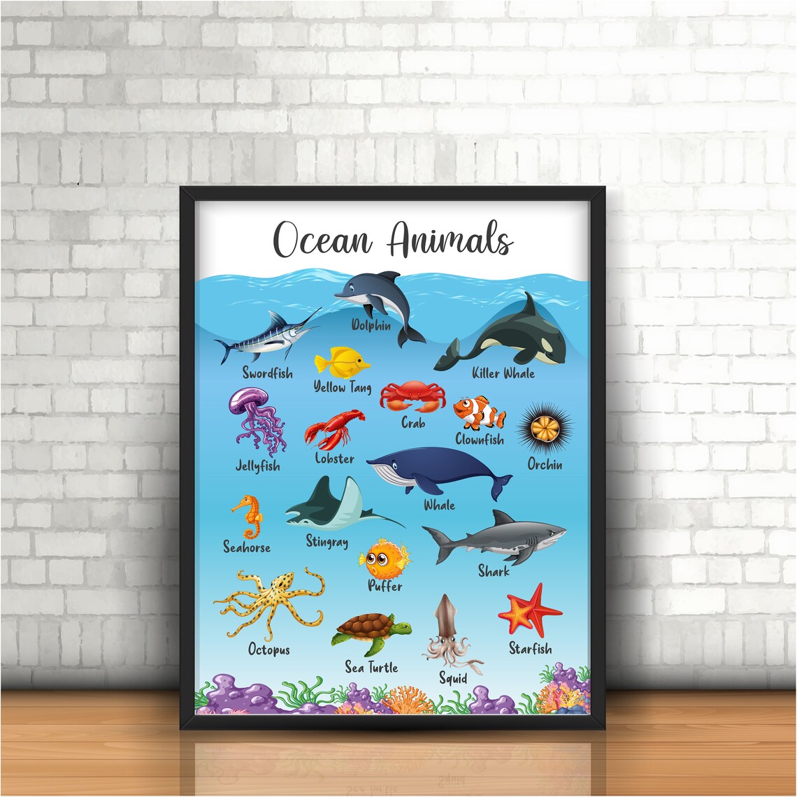 Ocean Animals Poster Sea Animal Printable Art Montessori - Etsy