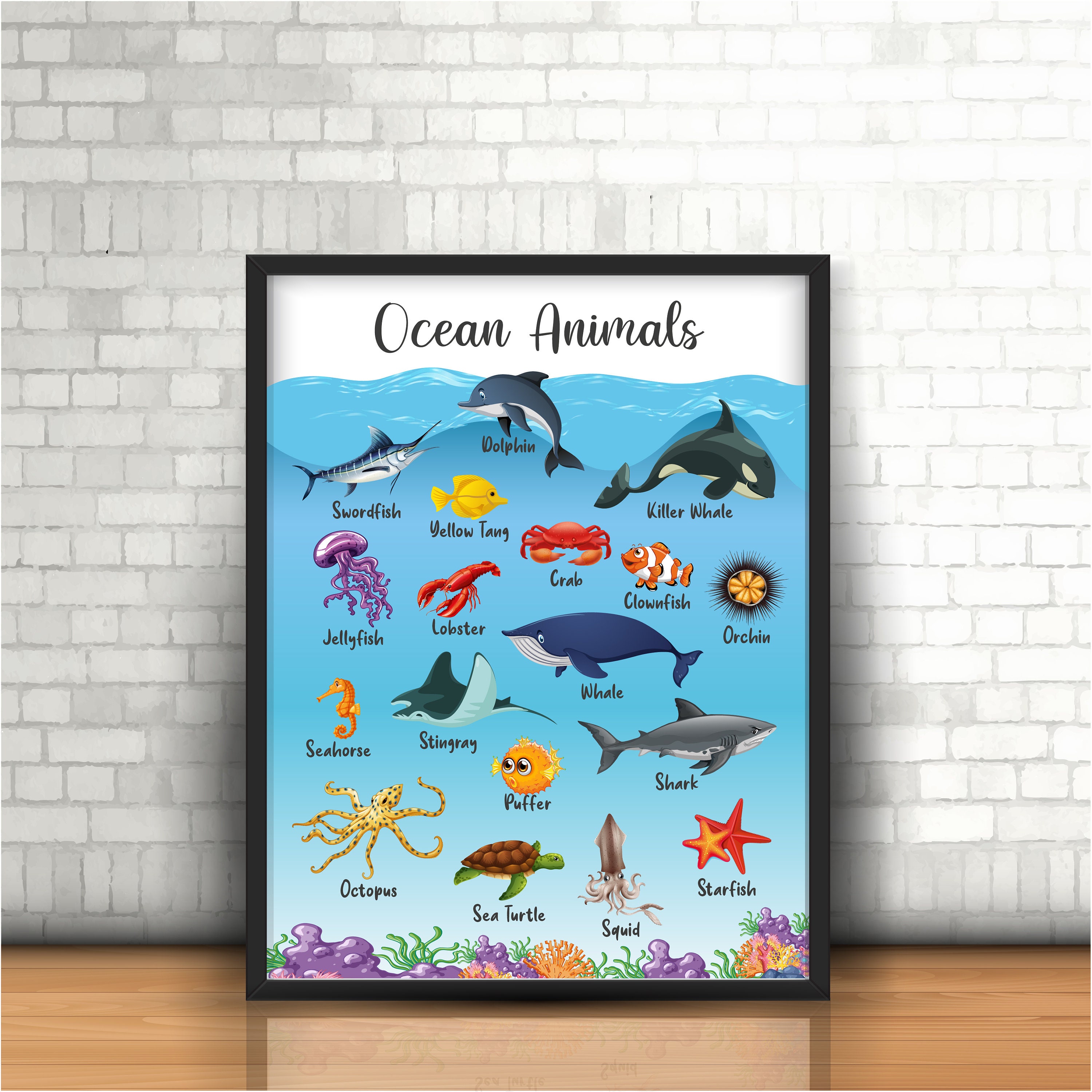 Ocean Animals Poster Sea Animal Printable Art Montessori - Etsy
