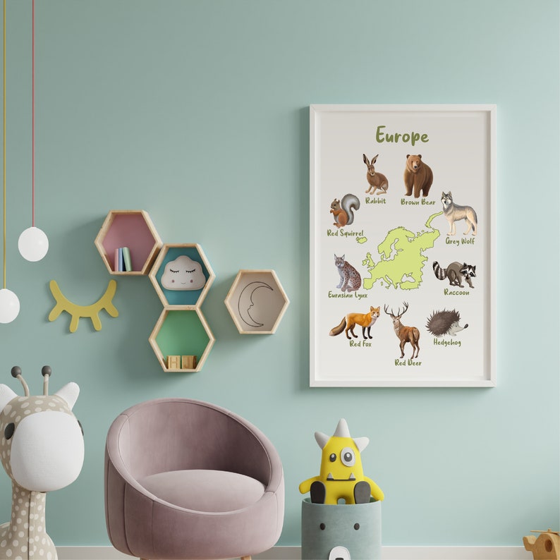 Europe Animal Map Poster: Montessori Kids Classroom Decor (digital ...