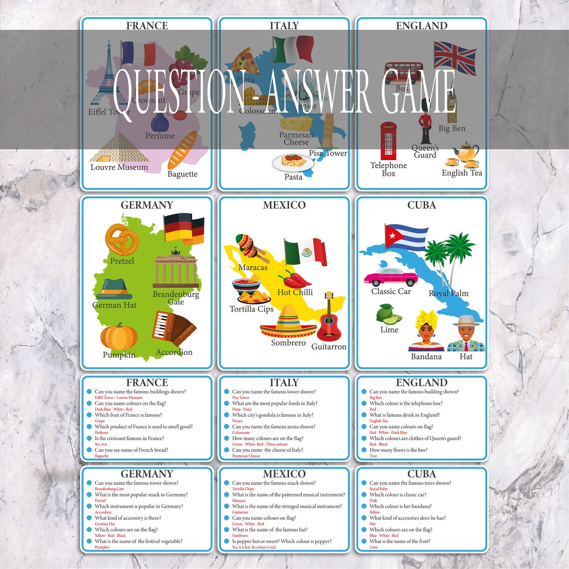 Countries Question-answer Game Cards, Montessori Toddler Game Cards for ...