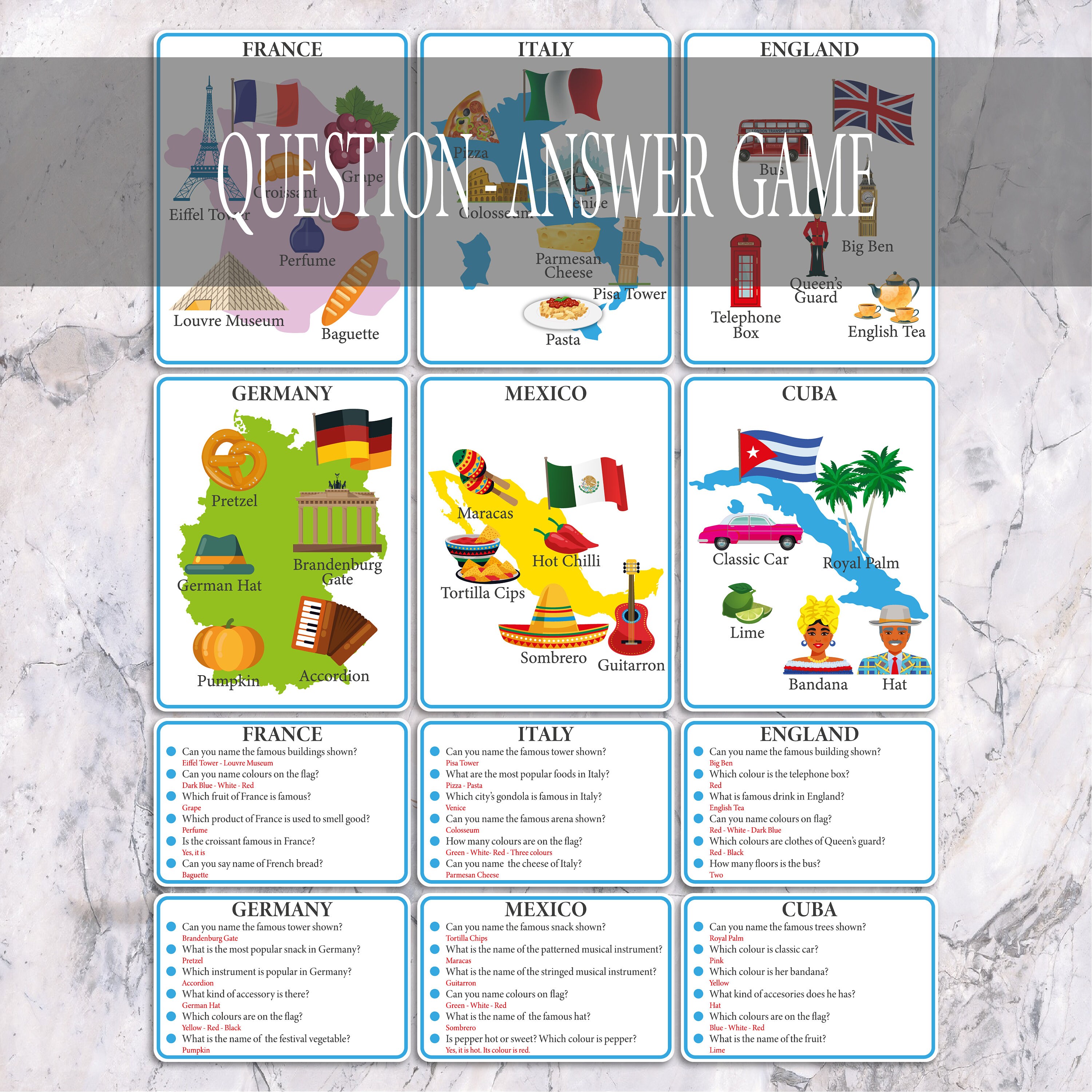 Countries Question-answer Game Cards: Montessori Learning (PDF) - Etsy