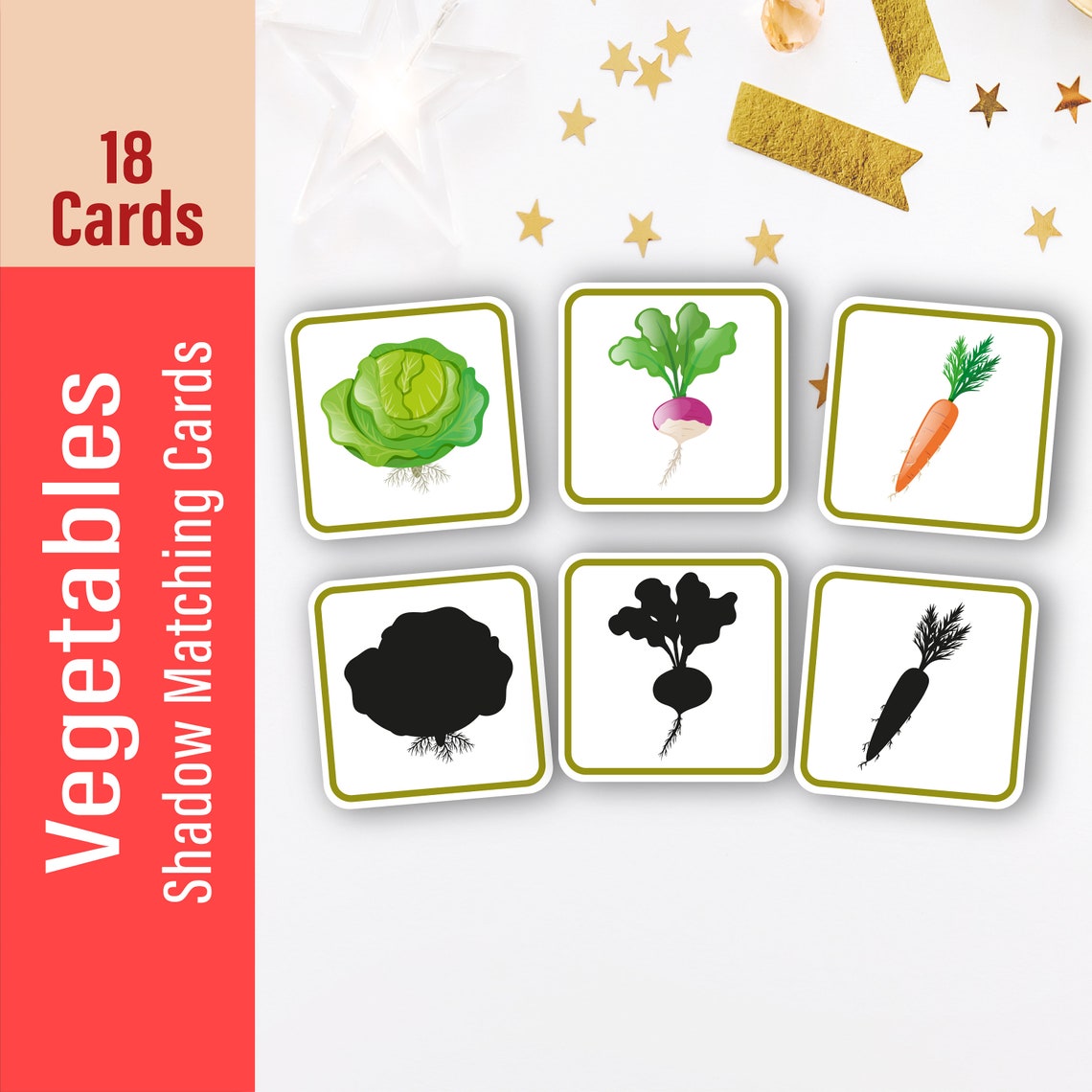 Vegetables Shadow Matching Game Cards Montessori Toddler - Etsy