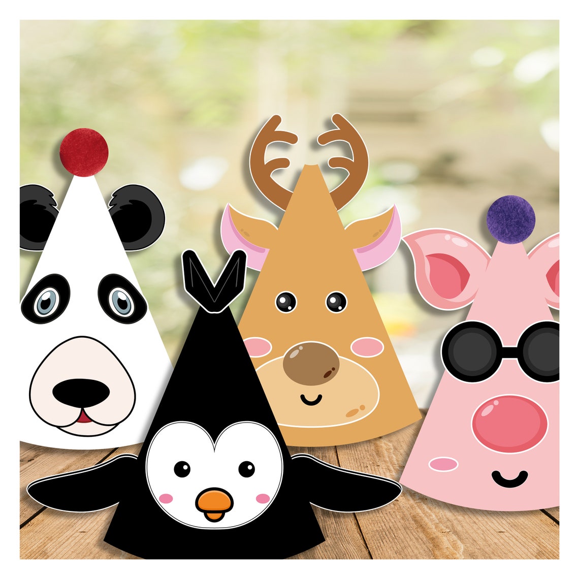 Printable Animal Paper Party Hat for Birthday Instant Download, Animal ...