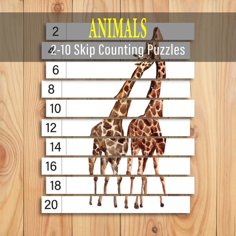 ANIMALS 2-10 Skip Counting Sequence Number Puzzle Printable | Etsy
