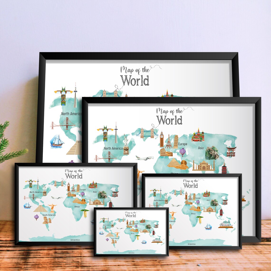 Landmarks Map of the World Poster, Downloadable Print Watercolor ...