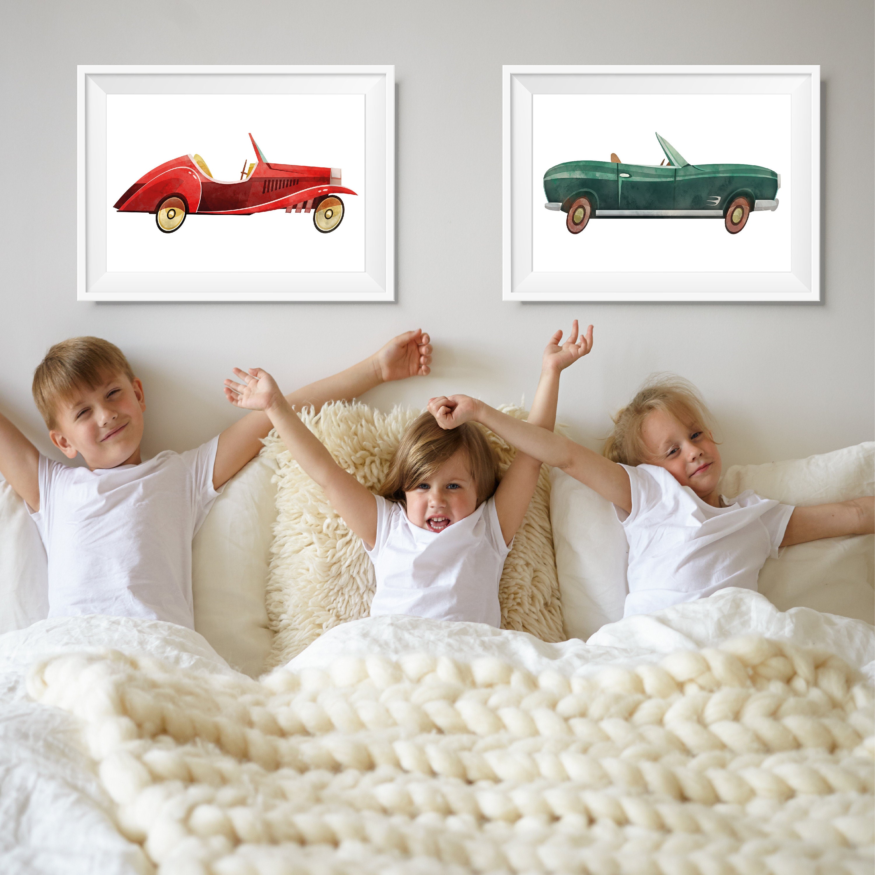 Green Classic Car Poster, Retro Car Print for Kids, Toddler Vehicle ...