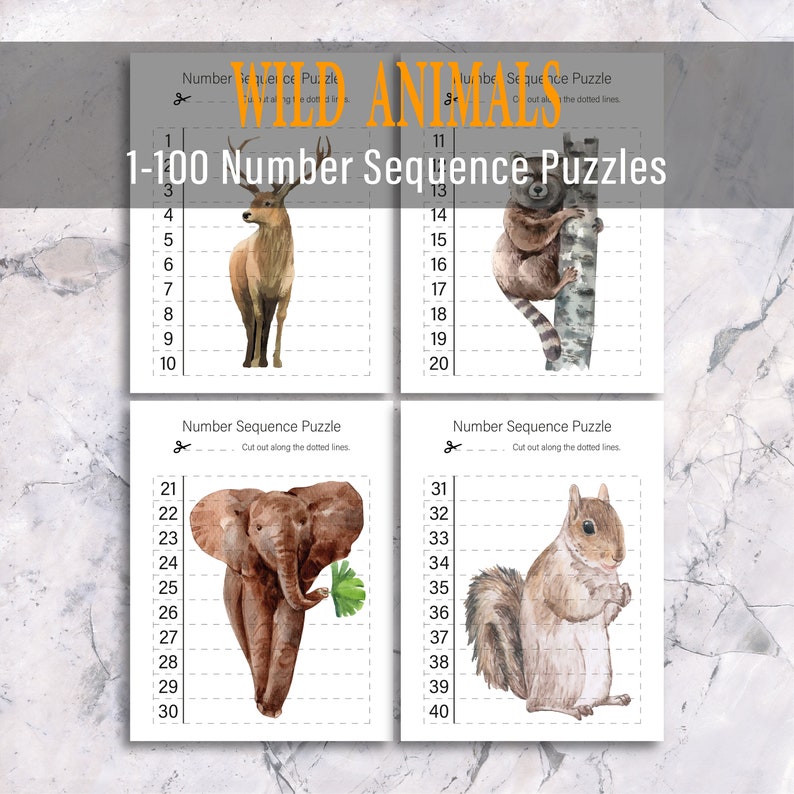 WILD ANIMALS Sequence Puzzle Printable Number Counting Puzzle Toddler ...