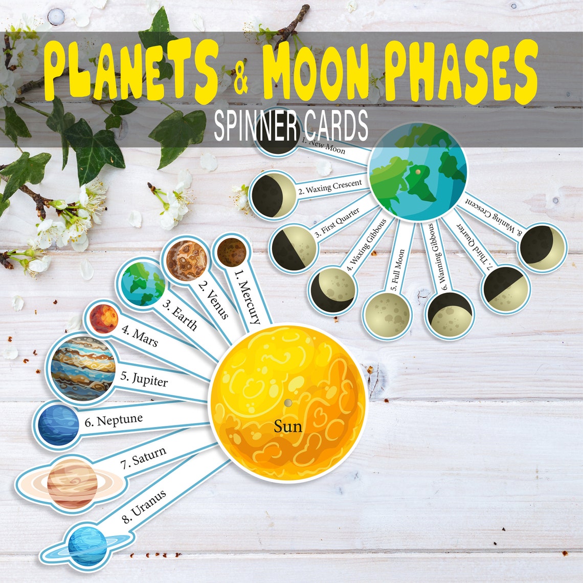 Planets and Moon Phases Spinner Cards: Montessori Learning (PDF) - Etsy