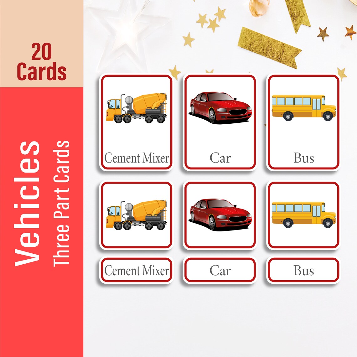 VEHICLES Three Part Flash Cards Montessori Toddler Flashcard - Etsy