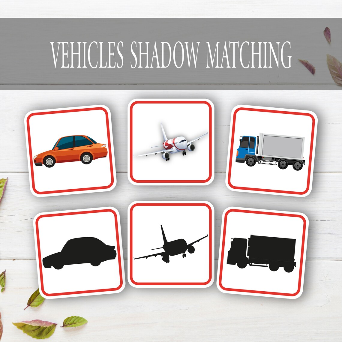 Vehicles Shadow Matching Game Cards Montessori Toddler - Etsy