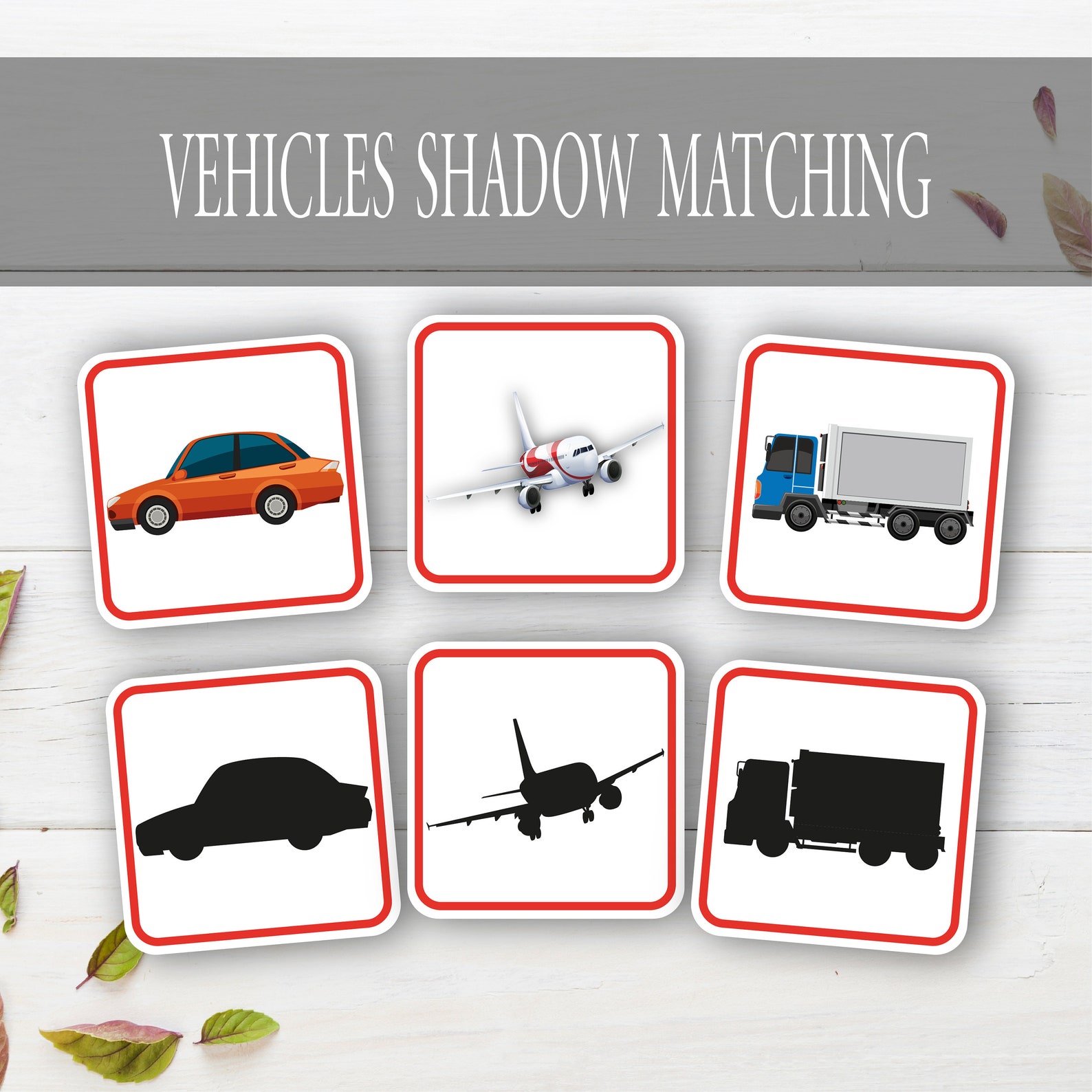 Vehicles Shadow Matching Game Cards: Montessori Learning (PDF) - Etsy