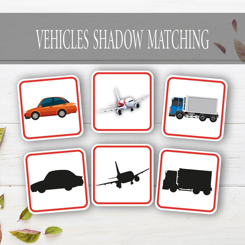 Vehicles Shadow Matching Game Cards: Montessori Learning (PDF) - Etsy
